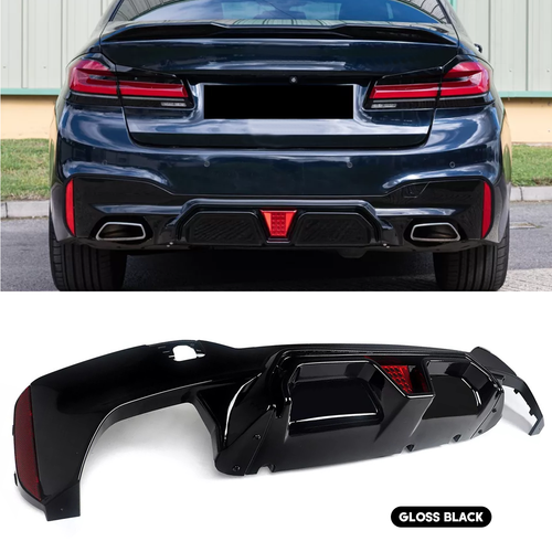 M Competition Style Gloss Blk Rear Diffuser W/Red LED For 17-23 BMW G30 ...