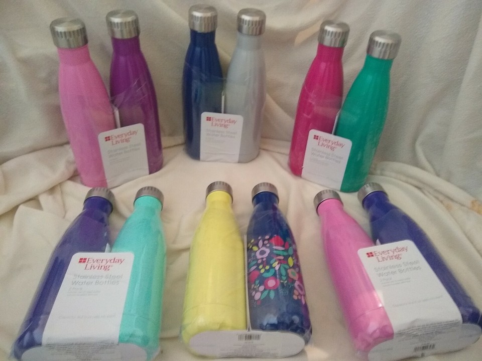 Stainless Steel Water Bottles 2 Pack BPA Free Everyday Living Assorted ...