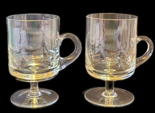 2 Vintage Irish Coffee Liqueur Cafe Stemmed Glasses with Handles EUC 3. ...