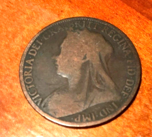 One Pence England 1 Penny 1897 Rare old Victoria Regina Britt Beautiful ...