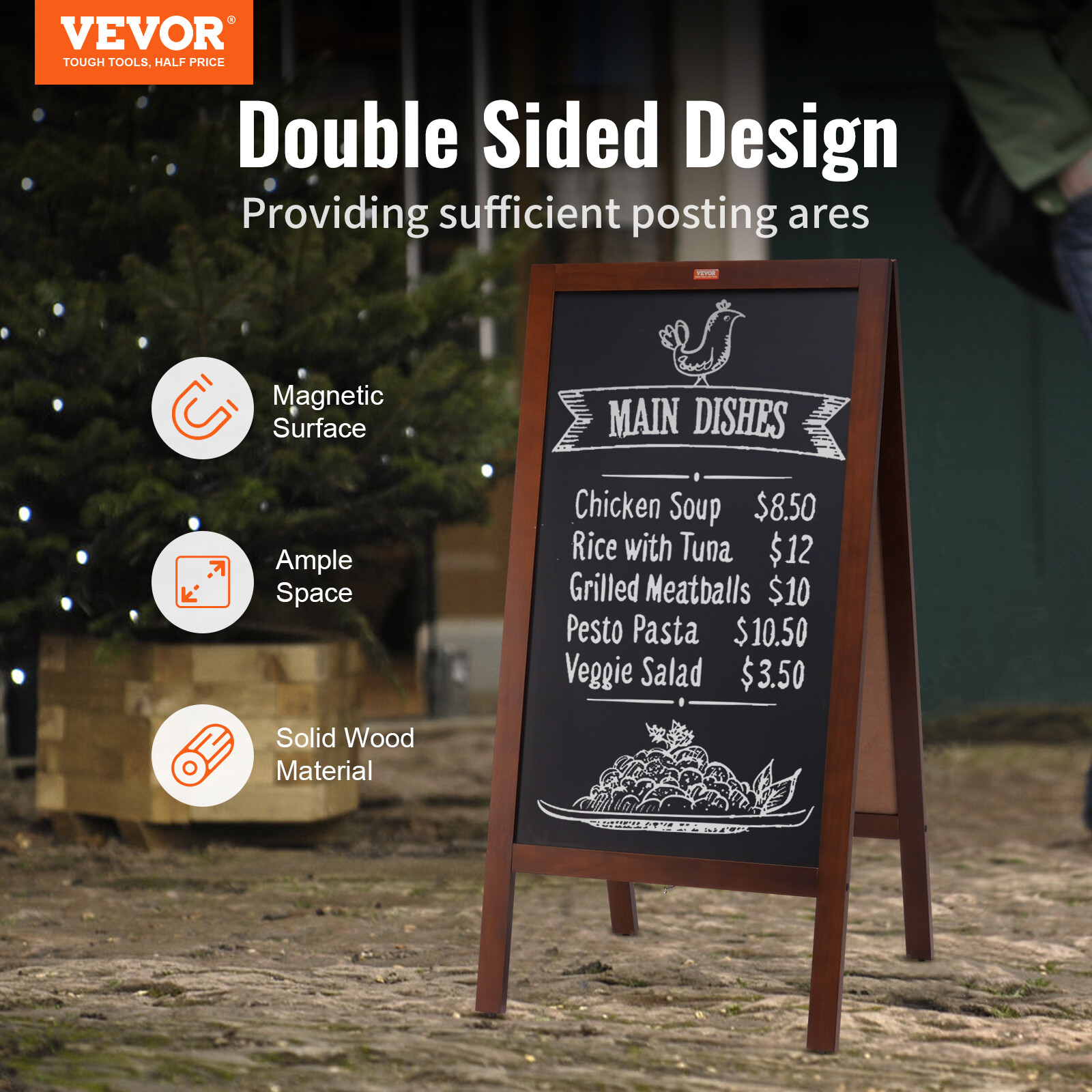 VEVOR 40" Double Sided Wood A-Frame Sidewalk Chalkboard Menu Display ...