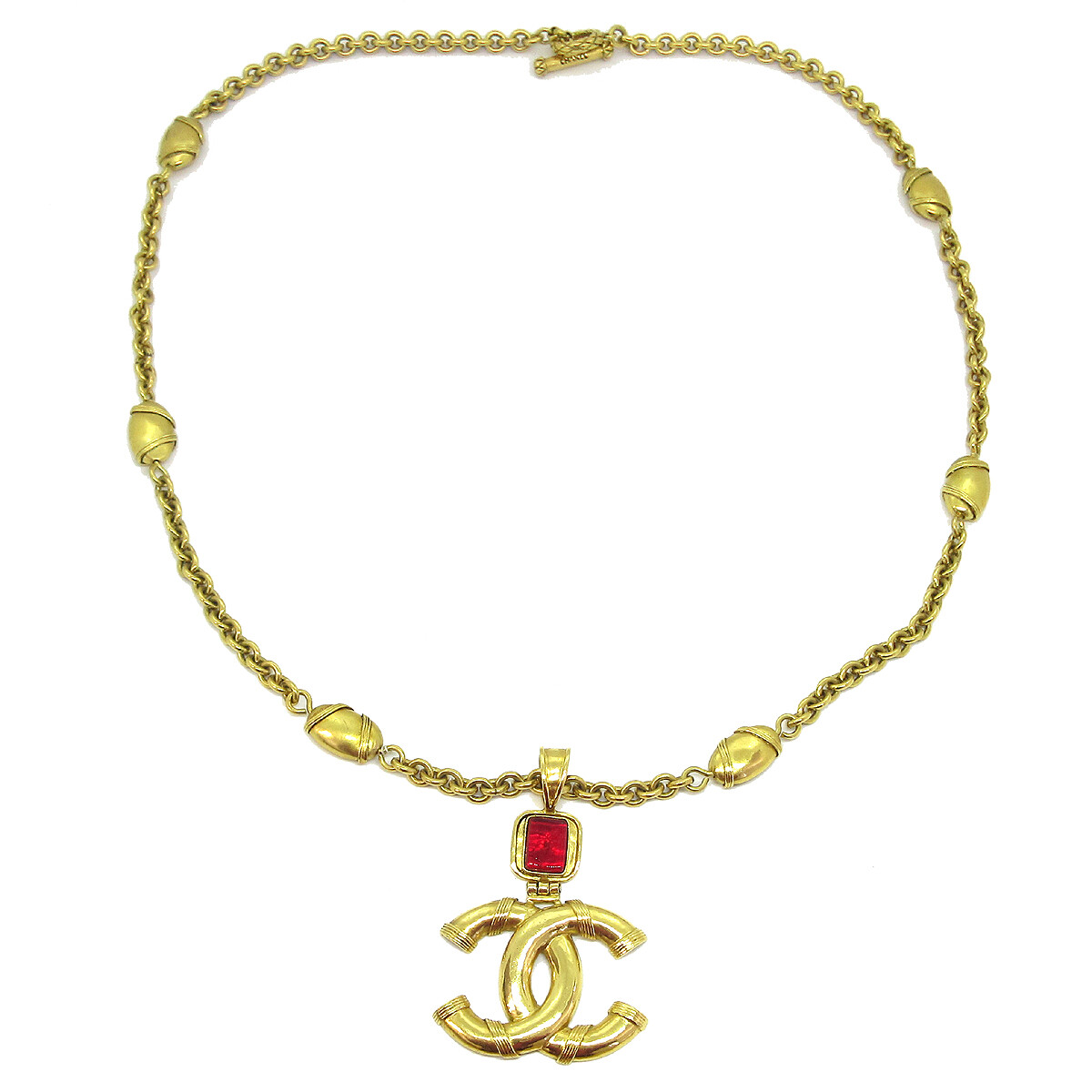CHANEL CC Logos Stone Bijou Gold Chain Necklace 94A G… - Gem