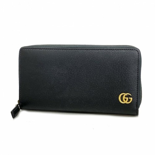 5Ed5930 Gucci Long Wallet Gg Marmont 428736 Leather Black Gold Hardware ...