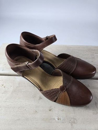 Clarks Emily Rae Brown Leather Mary Jane Pump Shoe Hook & Loop Womens ...