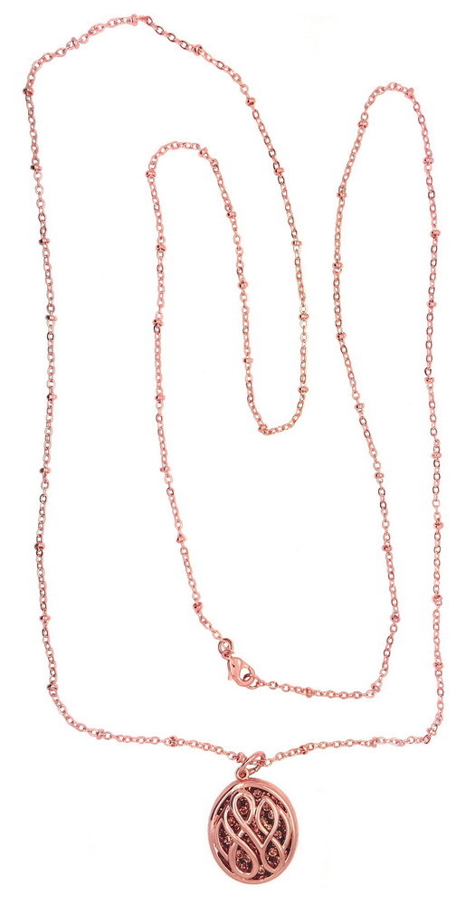36" Chain Necklace with Flash Rose Gold Plated Pendant & Pink Crystals ...