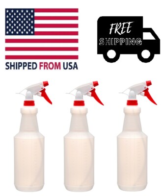 3 Pack 32 oz Heavy Duty Spray Bottle Plastic Trigger Chemical Resistant ...