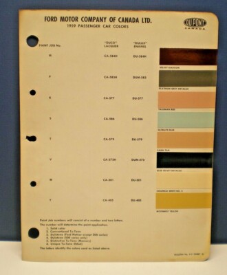 1959 FORD CANADA PASSENGER CAR COLORS DUPONT CANADA PAINT CHIP SAMPLES ...