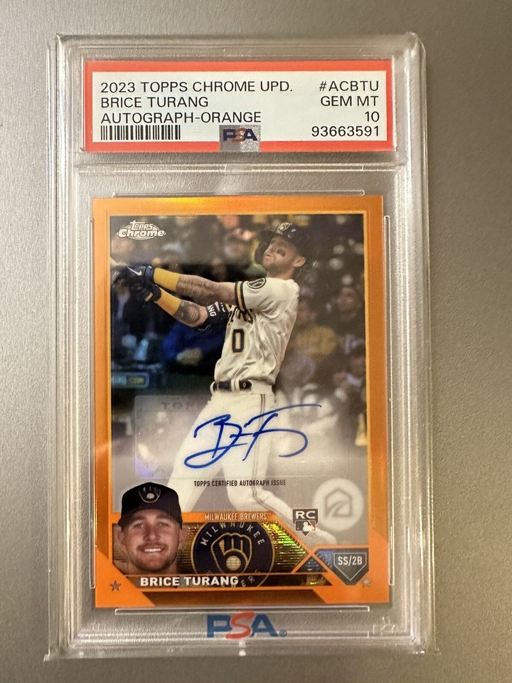 2023 Topps Chrome Update PSA 10 Brice Turang /25 Orange Refractor RC ...