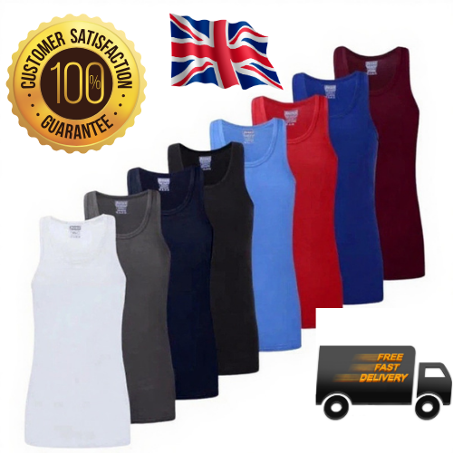 Mens Vest Tops 100% Cotton Plain Classic Vests Summer Training Gym Tank ...