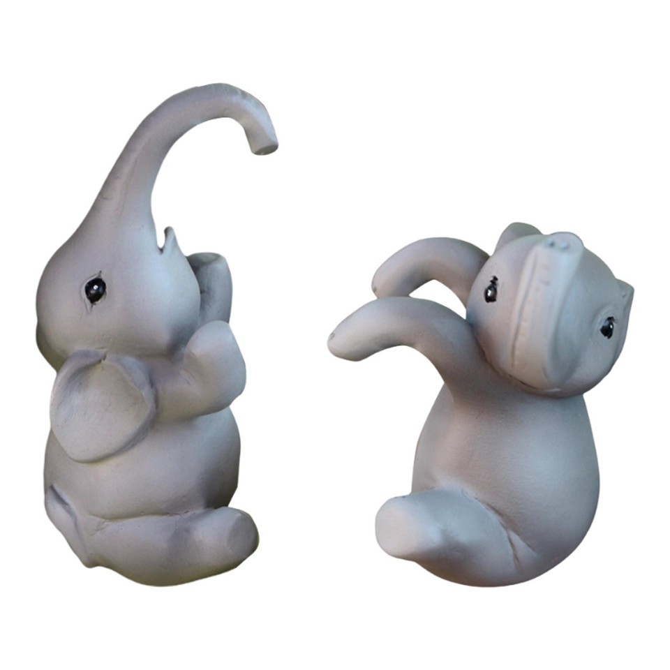 2x Miniature Figurines Climbing Elephant Flower Pot Hugger Cute Resin ...