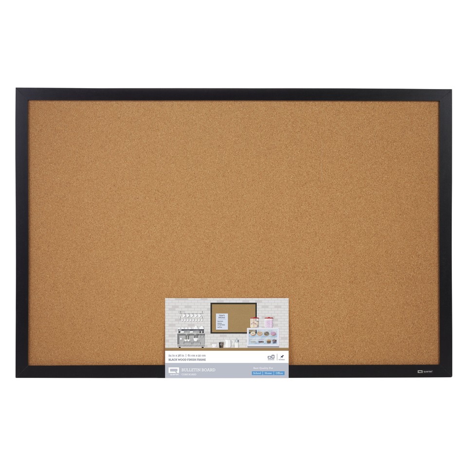 Quartet Cork Bulletin Board, 24" x 36", Black Frame wood frame tackable ...