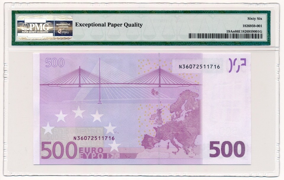 EUROPEAN UNION (AUSTRIA) banknote 500 Euro 2002 Draghi MS 66 EPQ ...
