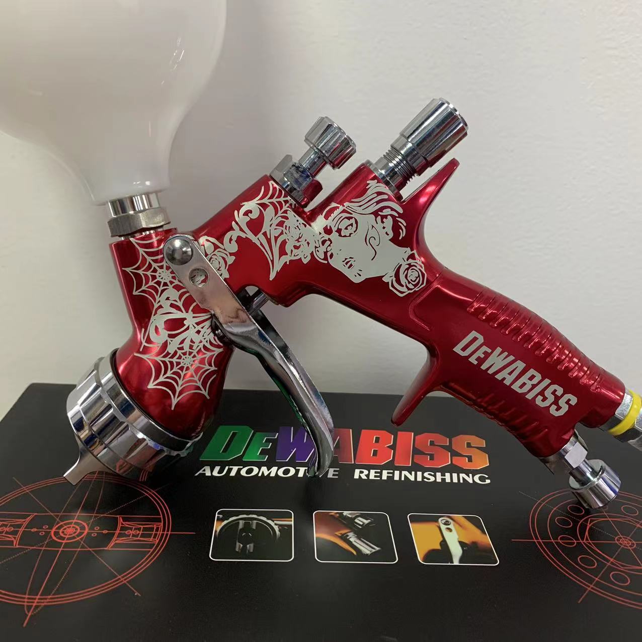 Red HVLP TE20 1.3 Mm 600 Ml Cup Paint Gun Gravity Spray Gun for ...