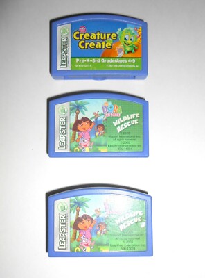 3 LeapFrog Leapster Cartridges Creature Create Dora Wildlife Rescue-Not ...