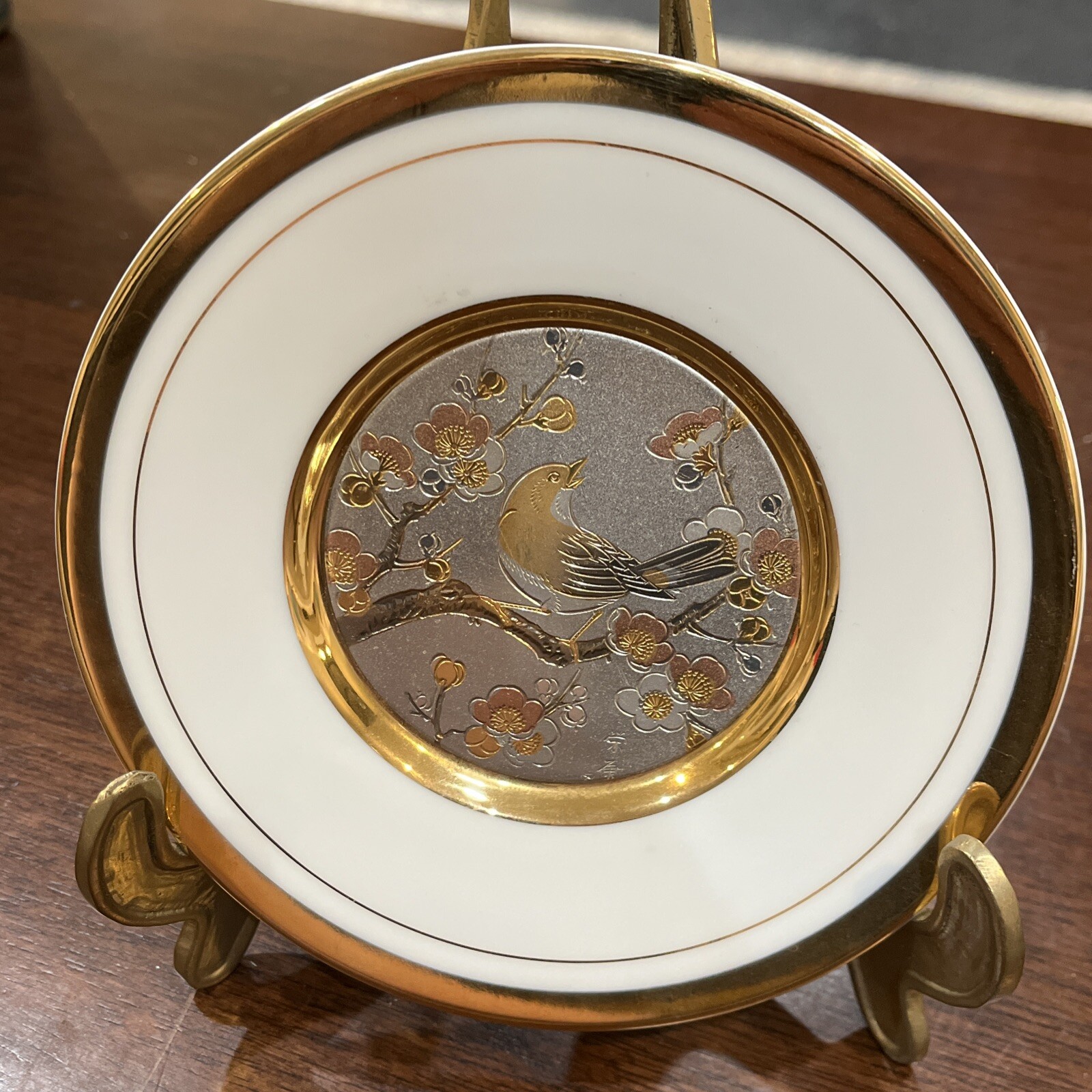 Art Of Chokin Decorative 24kt Gold Edged Plates Gilted Bird Japan w ...