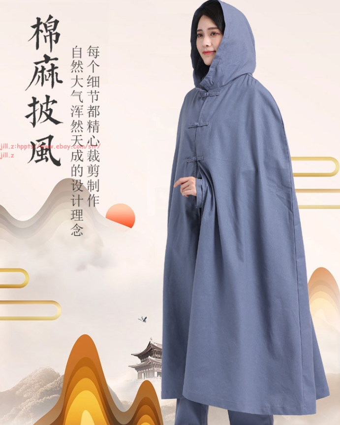 Cotton linen Buddhist Meditation Zen Shaolin Monk Kung Fu Cloak Robe ...