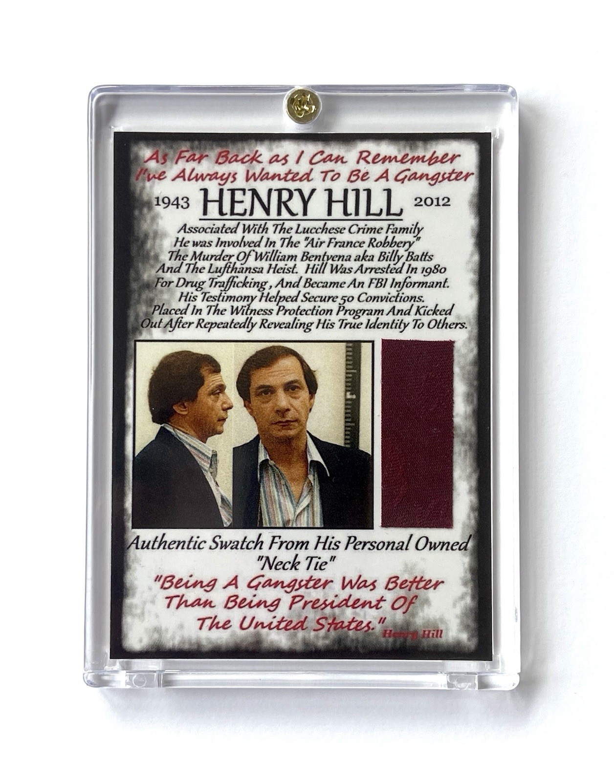 Henry Hill Goodfella Authentic Tie Relic Card – Collectible Case