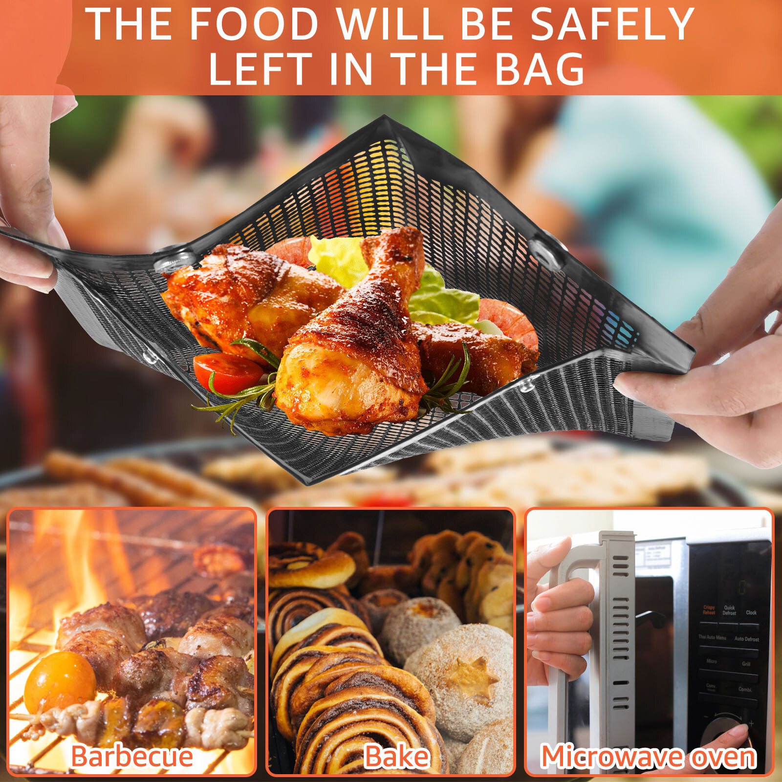 2Pcs Grilling Bags Non-Stick BBQ Mesh Grill Bags with Snap Button ...