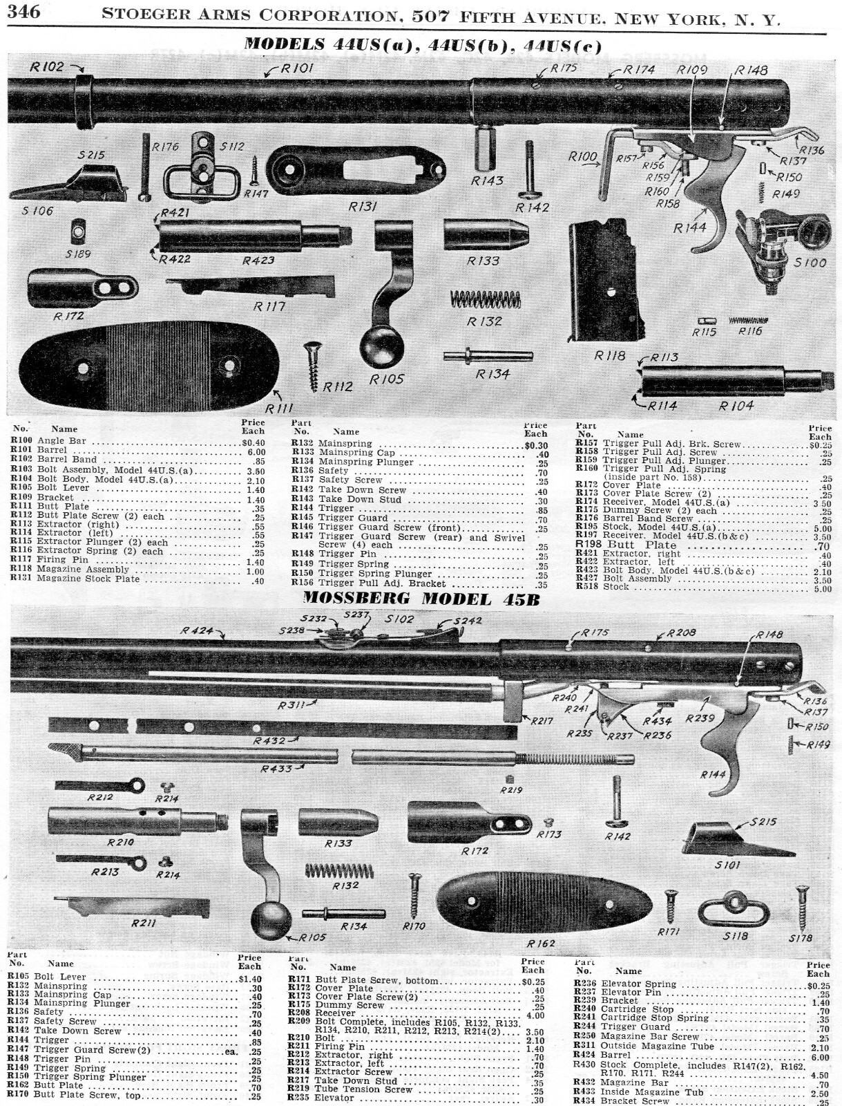 1952 Print Ad of Mossberg Model 45B & 44US a-b-c Rifle Parts List | eBay