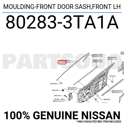802833TA1A Genuine Nissan MOULDING-FRONT DOOR SASH,FRONT LH 80283-3TA1A ...