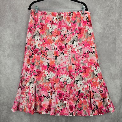 Tanjay Pink Floral Ruffle Flare Knee Length Stretch Skirt Plus 14 | eBay