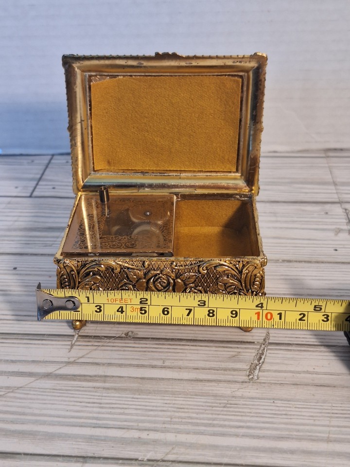 Antique Gold Music Box Trinket Crank Wind Music Vintage - Made In Japan ...