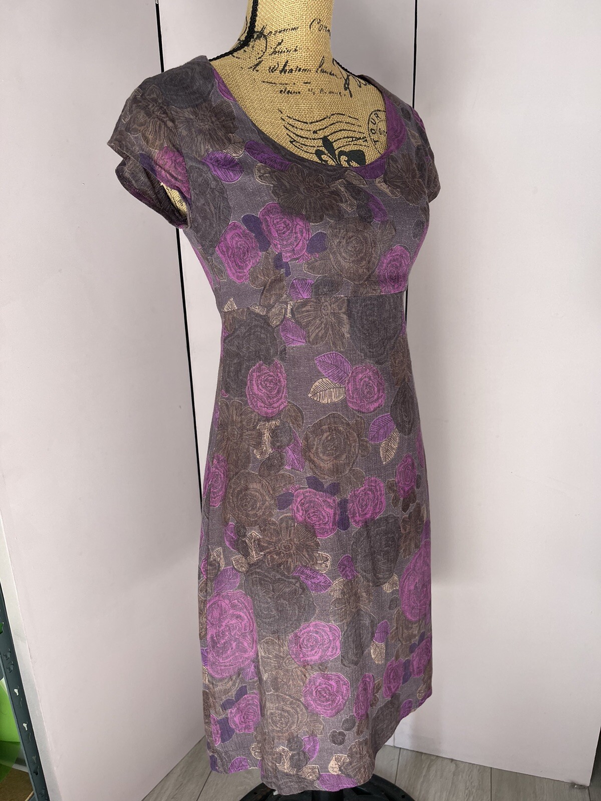 White Stuff Muted Purple Multi Linen Blend Dress Uk8 … - Gem