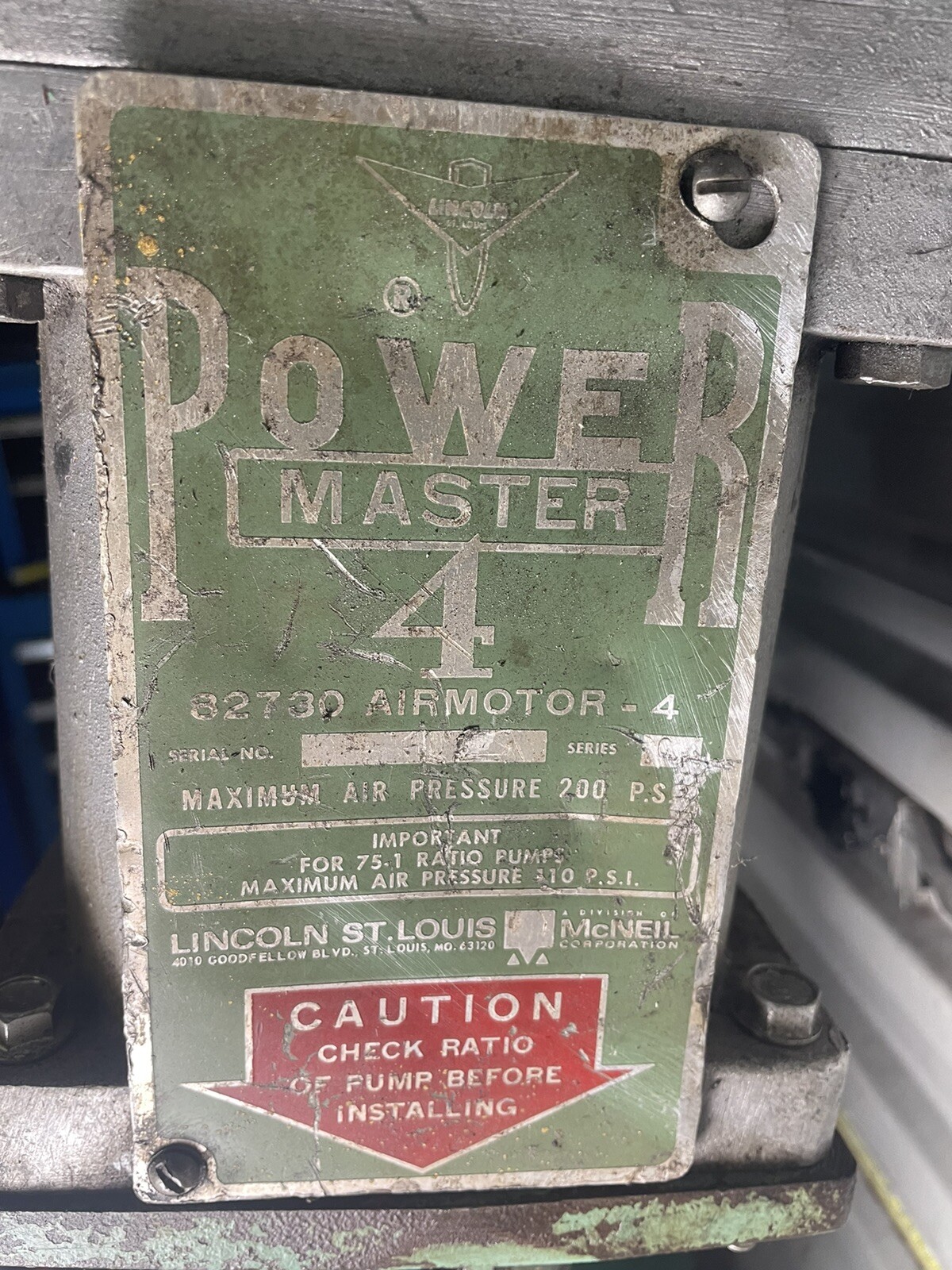 Lincoln Power Master 4 Grease Pump Witn Airmotor Pneumatic 82730 ...