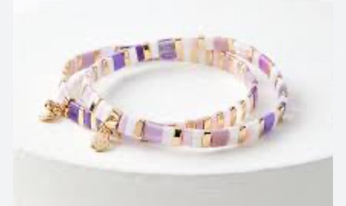 NEW 2 Sets Purple Gold LOFT 4 Beaded Chicklet Stretchy Bracelets NWT | eBay
