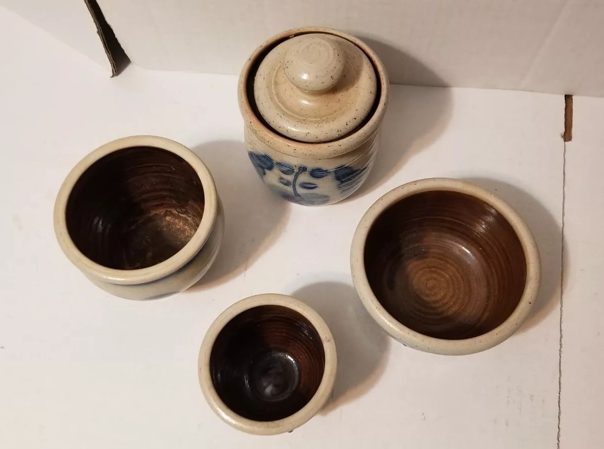 Shadowlawn Stoneware Pottery, 4 Piece Set, Delavan WI, Salt Glazed ...