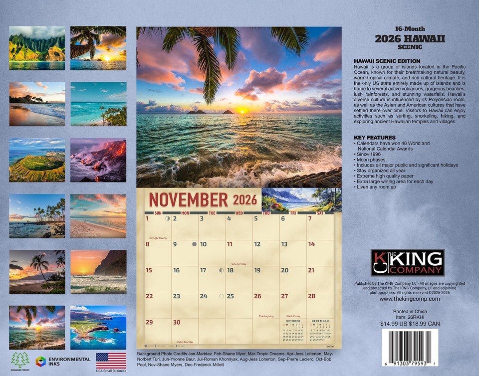 2026 Hawaii Wall Calendar 16-Month X-Large Size 14x22, Beach | FREE ...