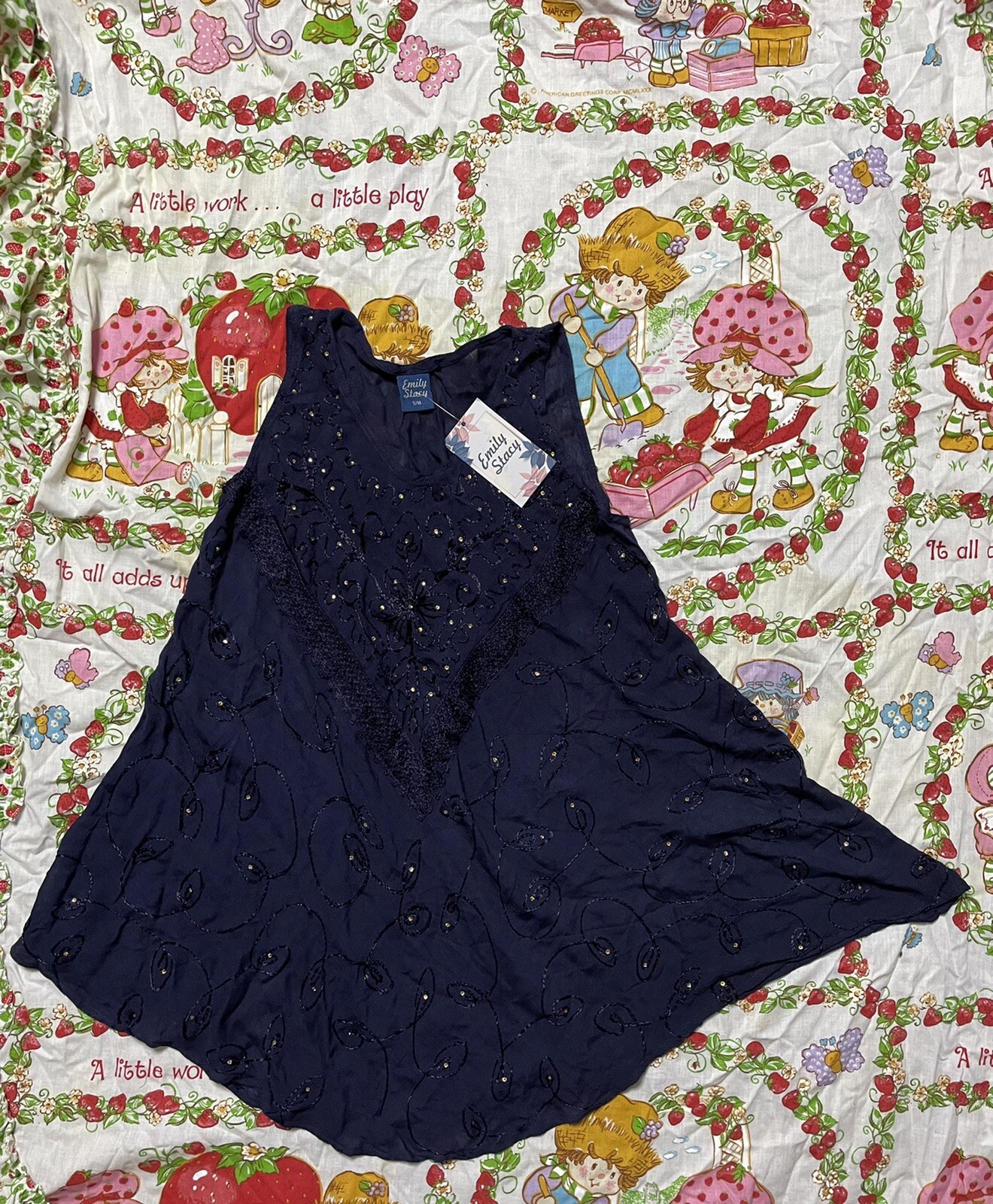 womens emily stacy navy patterned gems rhinestone bluse top. Size small ...