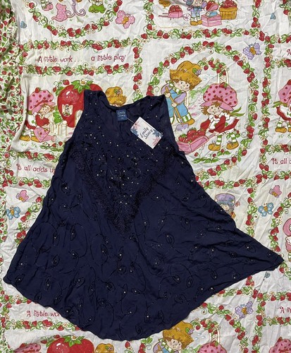 womens emily stacy navy patterned gems rhinestone bluse top. Size small ...