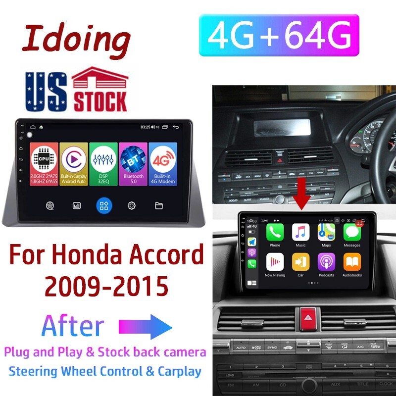 Idoing 10.2" Car Stereo Radio GPS Navi Carplay Android For Honda Accord ...