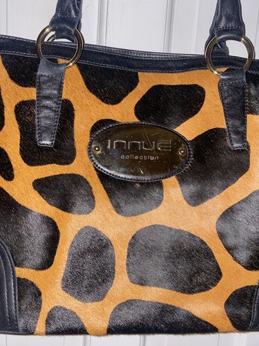 Innue Collection Cowhide Hair Black Leather Bag/Tote Animal Motif Women ...