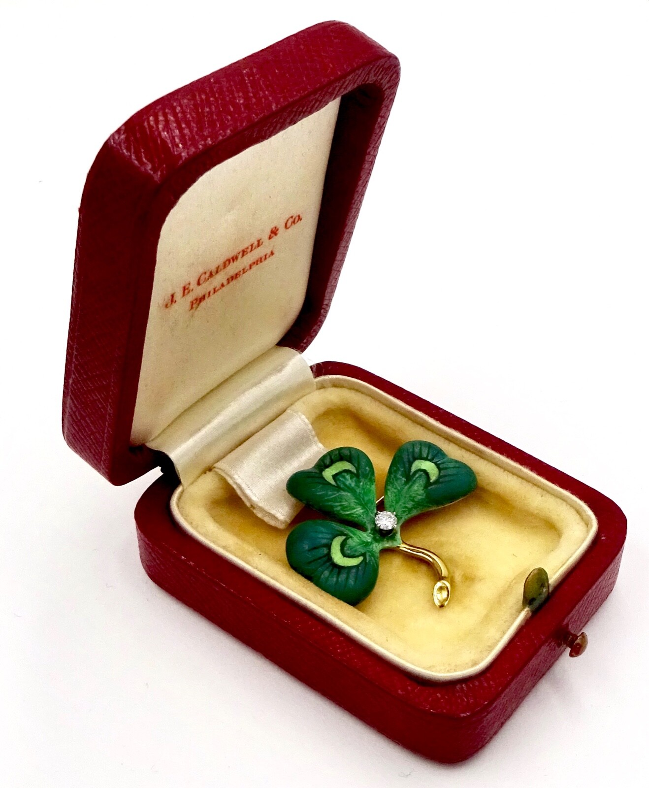 ANTIQUE 18K GOLD ENAMEL DIAMOND CLOVER PIN BROOCH - Gem