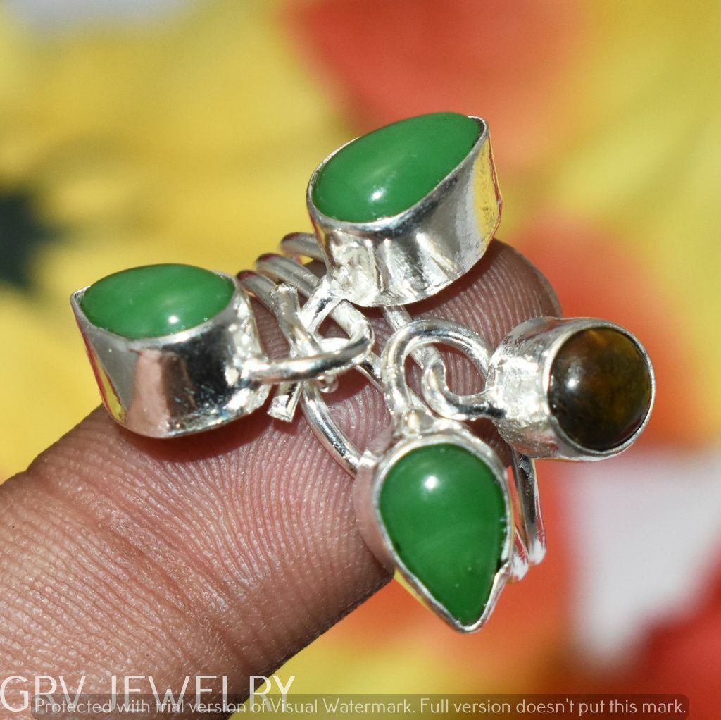 Green Onyx Tigers Eye Gemstone Ring 925 Silver Overlay Us Size 9" U276 ...