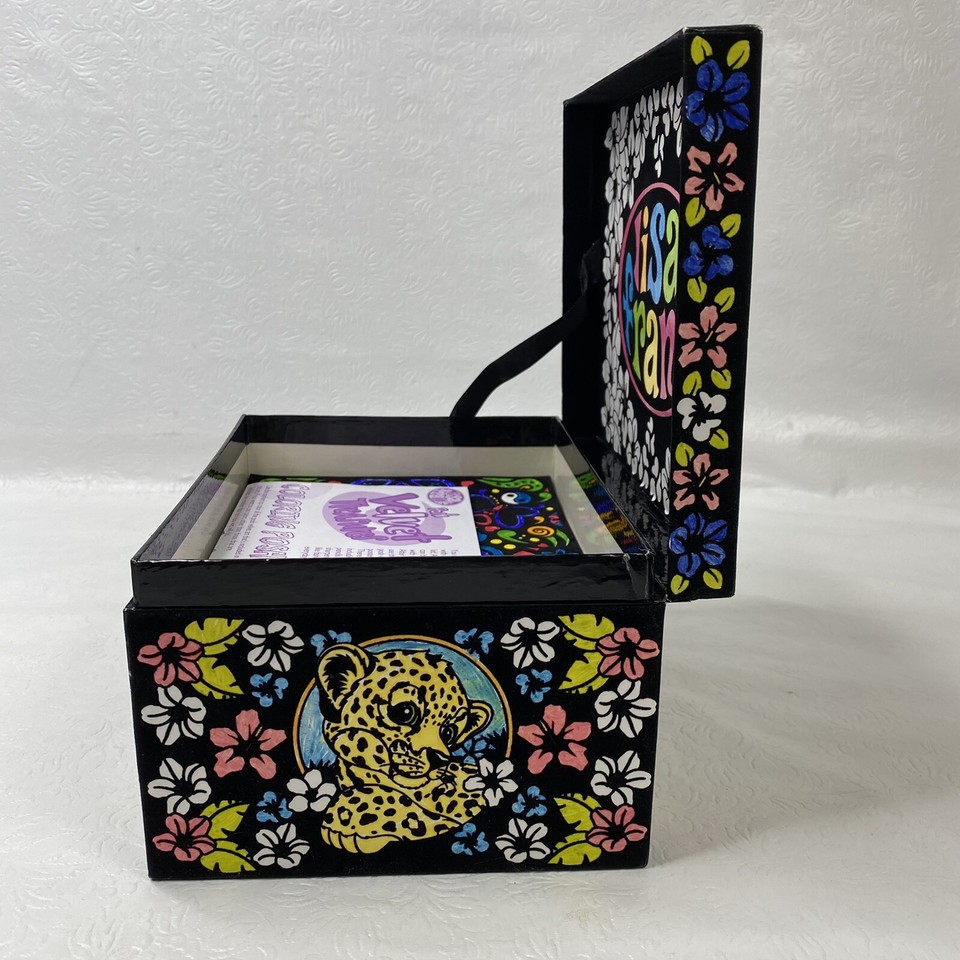 Vtg Lisa Frank Velvet Treasures Fuzzy Storage Box Tiger and Flowers w ...