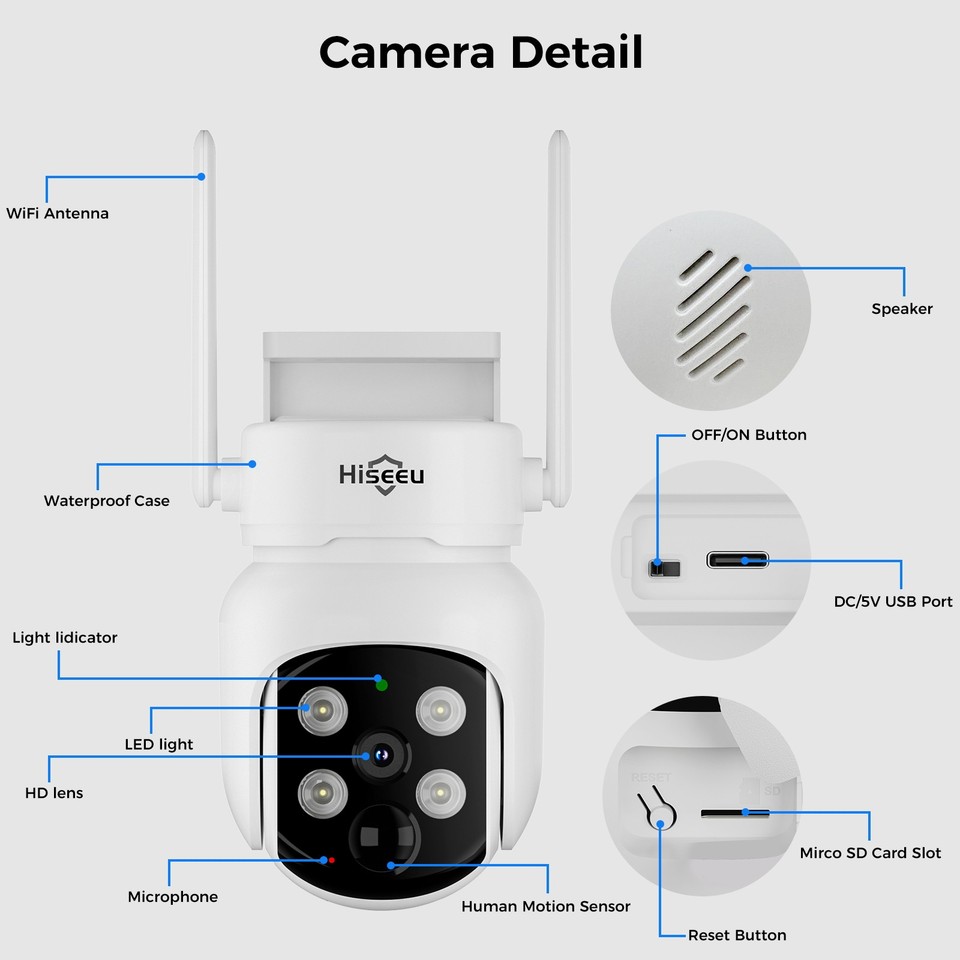 Hiseeu WIFI Solar Battery Outdoor 4MP HD Wireless Security Camera 2Way ...