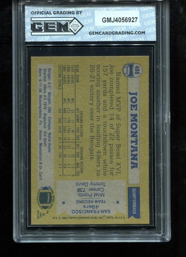 Joe Montana 2nd Year! 1982 Topps #488 Football Card NFL HOF 49ers GEM ...