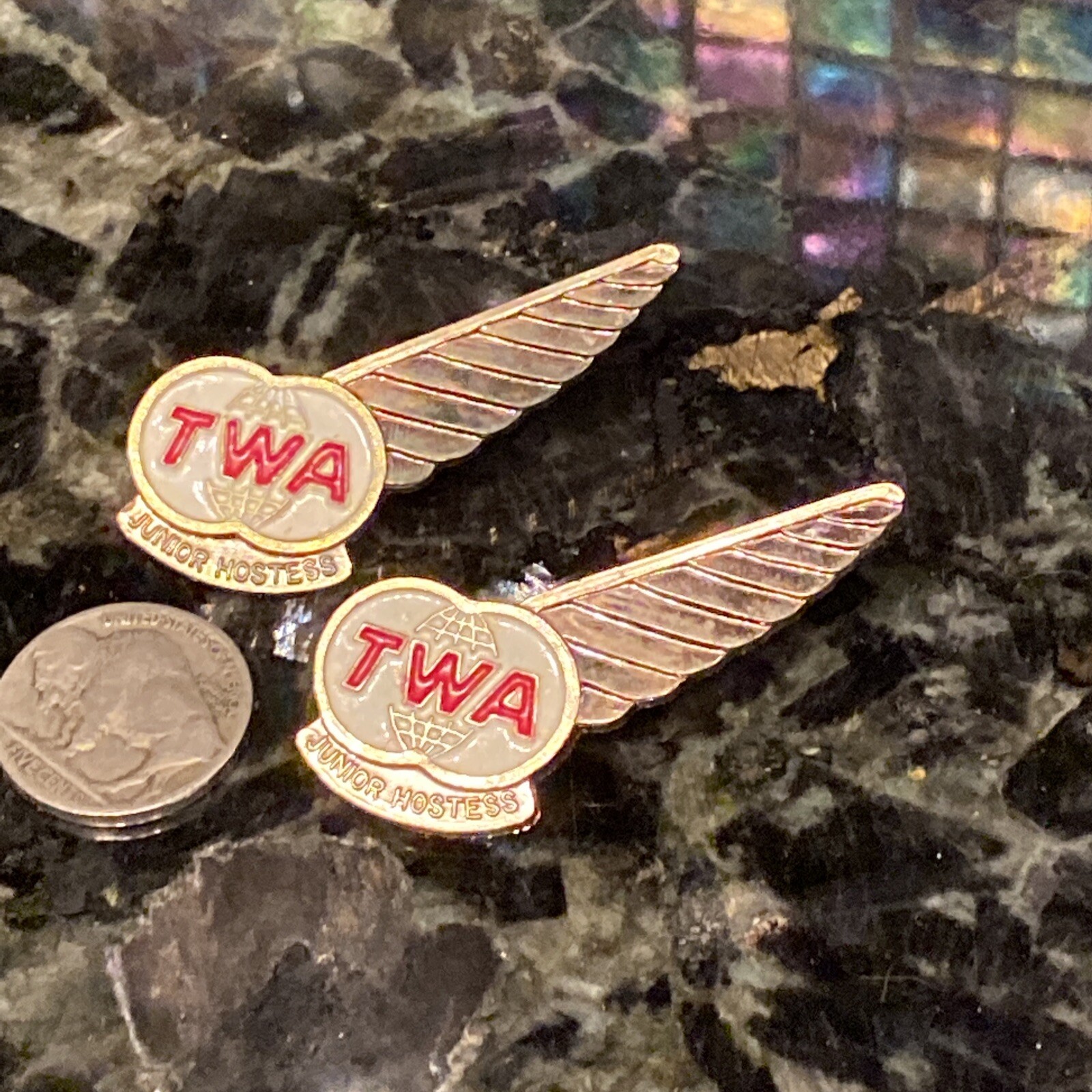 2 Vintage TWA Airline Wings Lapel Pins Junior Hostess Pinback NOS New ...