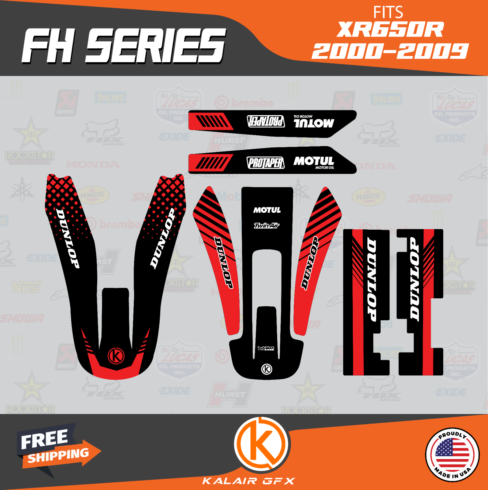 Graphics Kit for Honda XR650R (2000-2009) XR 650R FH Series - Red | eBay