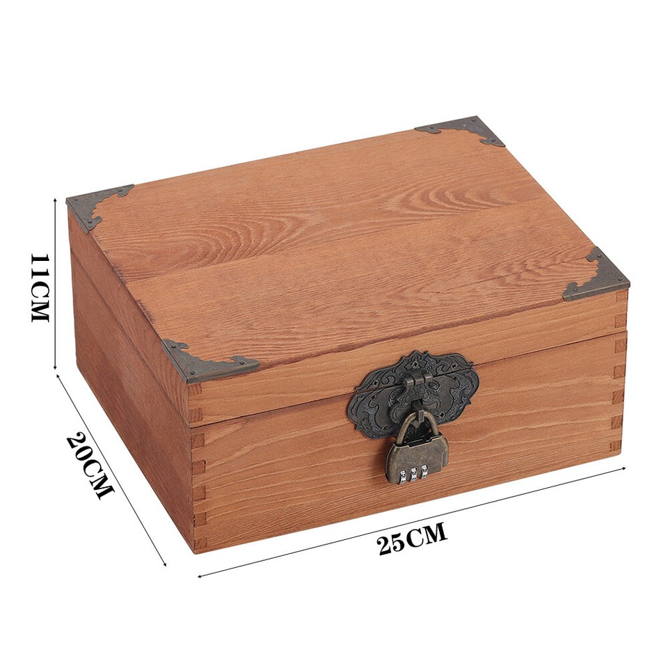 Vintage Wooden Gift Boxes Chest Keepsake Storage Box w Hinged Lid Lock ...