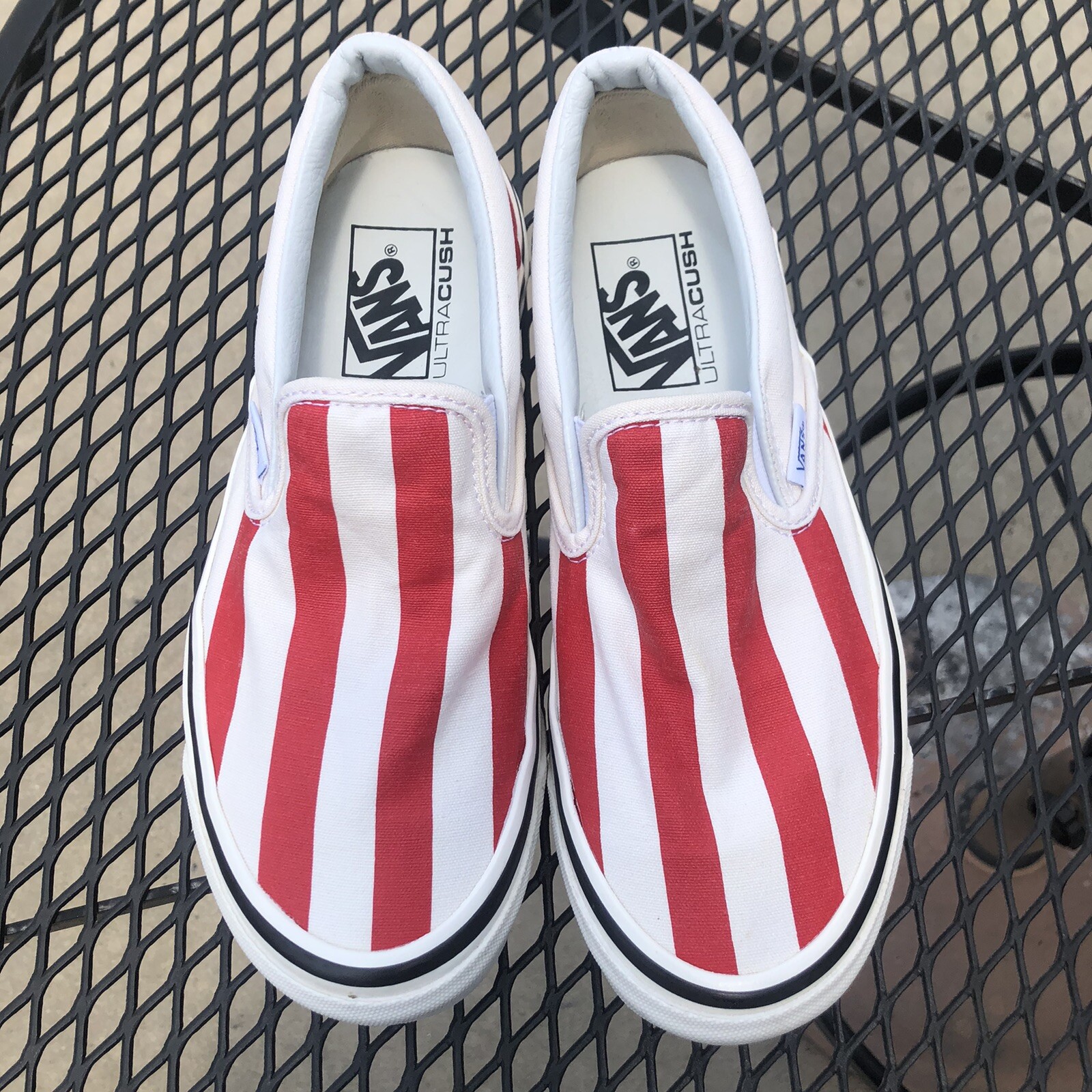 Vans Style 98 Striped Red White Canvas Slip On Skater… - Gem