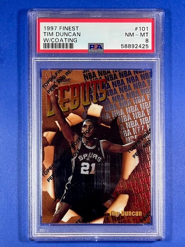 1997 Tim Duncan Finest Rookie Debuts PSA 8 NM-MINT RC Card #101 W ...