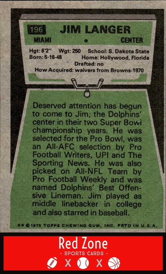 1975 Topps - #196 Jim Langer EX+ | eBay