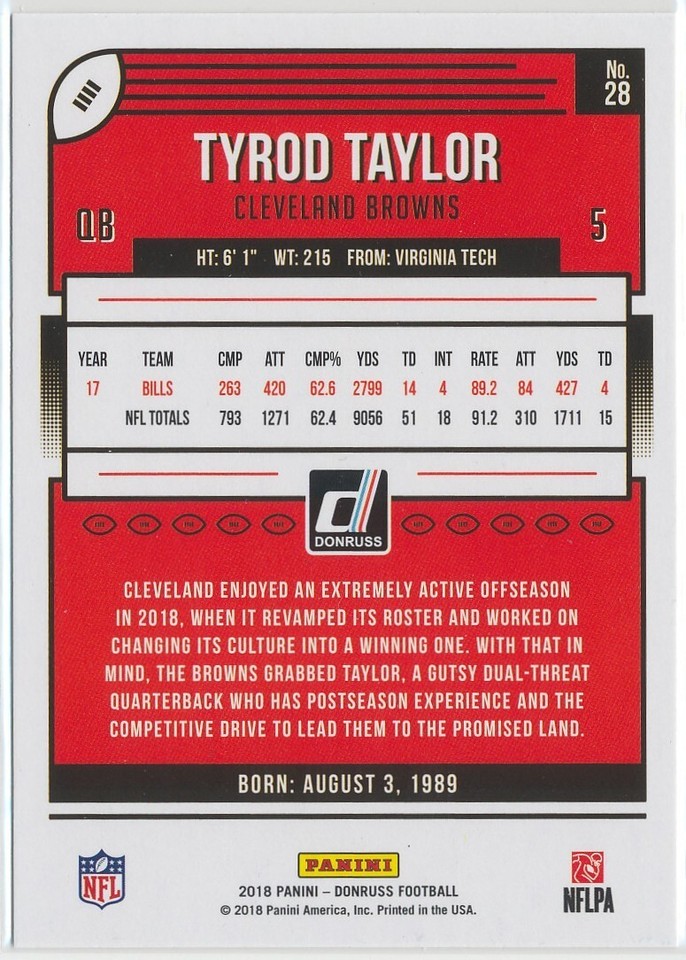 Tyrod Taylor - Cleveland Browns - 2018 Panini Donruss Football - Base ...