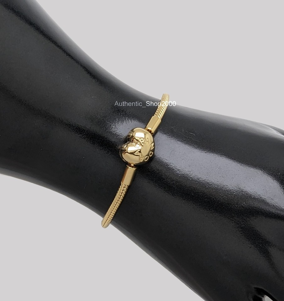 New 100% PANDORA 14k Gold Plated Charm Bracelet with Heart Clasp ...