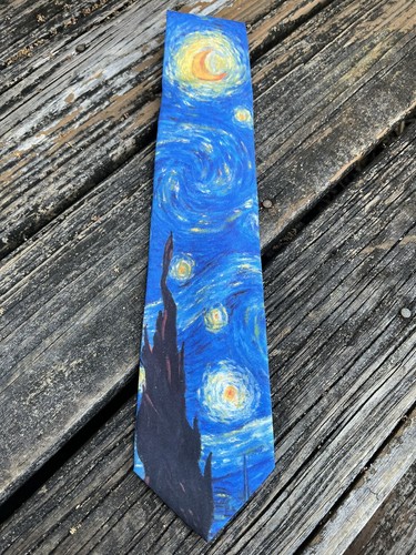 Starry Night Van Gogh Ralph Marlin Poly Tie Blue Yellow Floral Vtg 90s ...