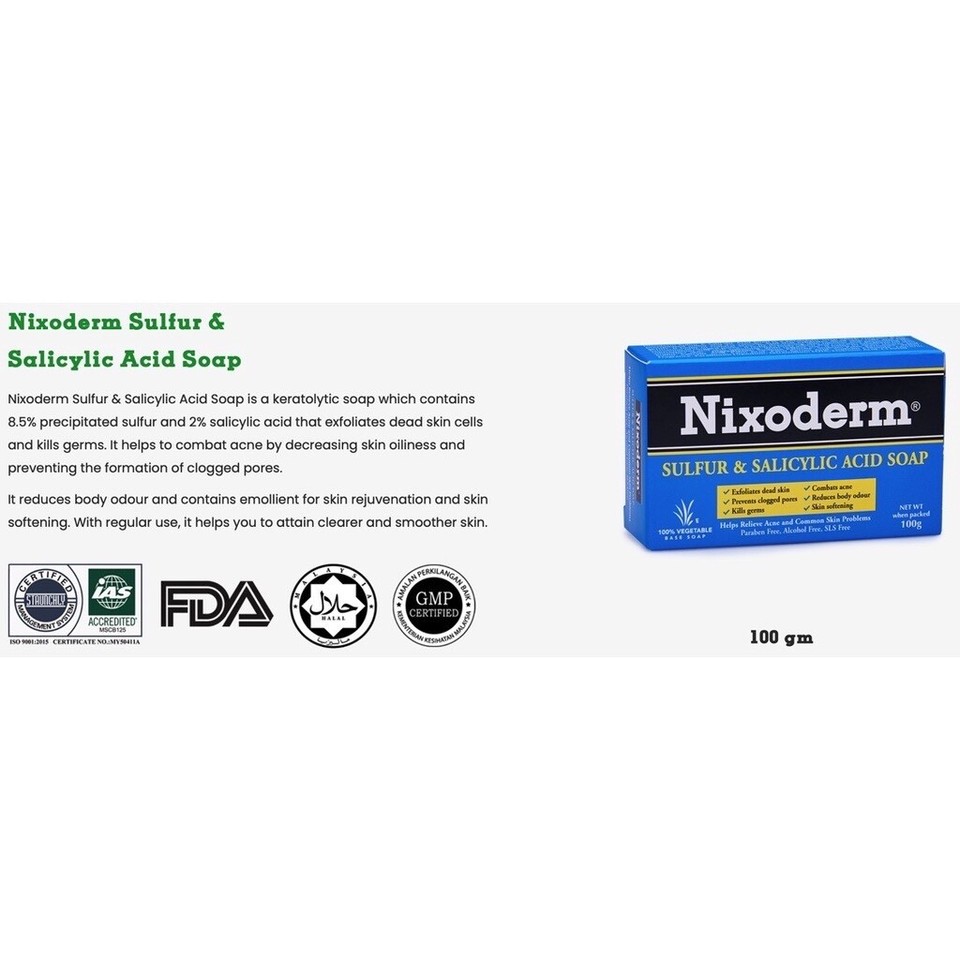 3 Packs of NIXODERM Sulfur & Salicylic Acid Soap 100g - Acne/Common ...